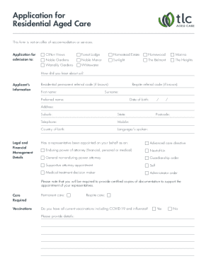 Fillable Online Application for Residential Aged Care Fax Email Print ...