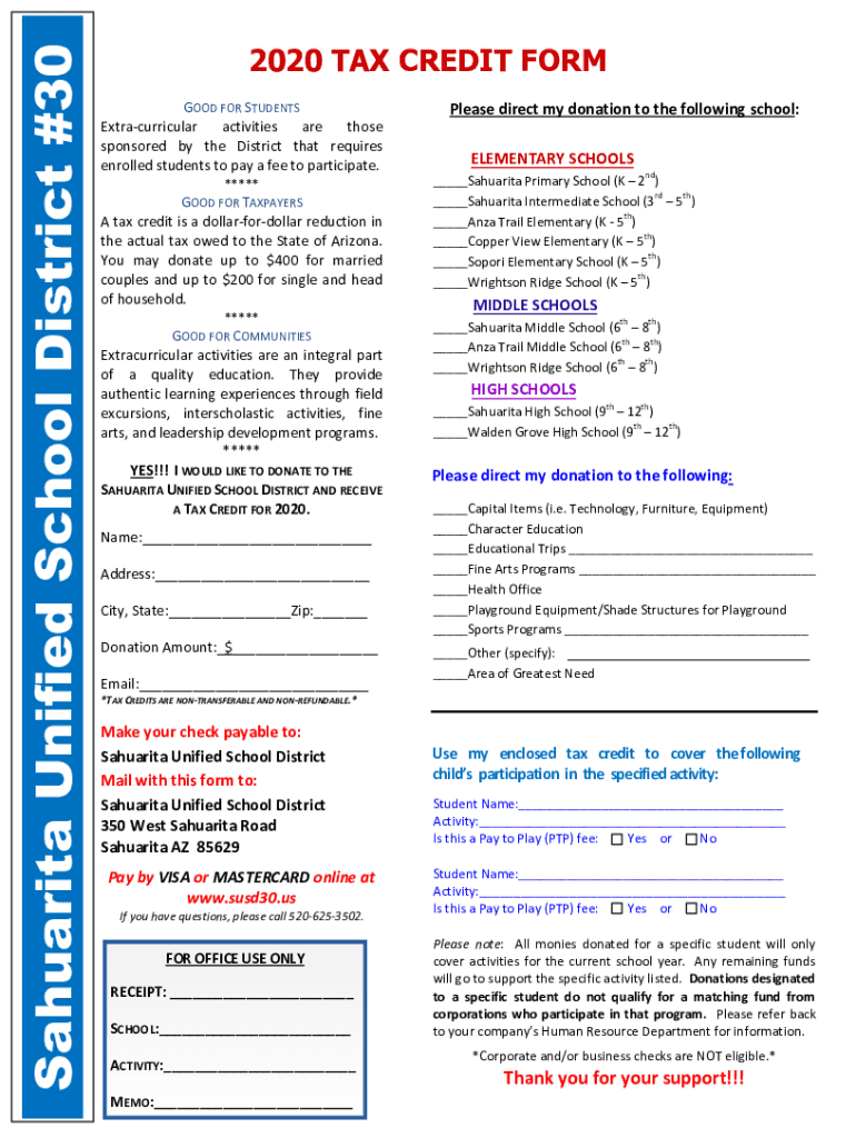 Fillable Online 2020 TAX CREDIT FORM Fax Email Print - pdfFiller