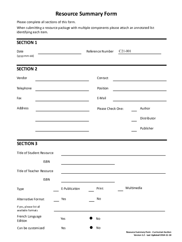 Fillable Online Resource Summary Form Fax Email Print - pdfFiller