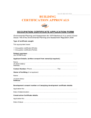 Fillable Online BCA Application Form For Occupation Certificate Fax ...