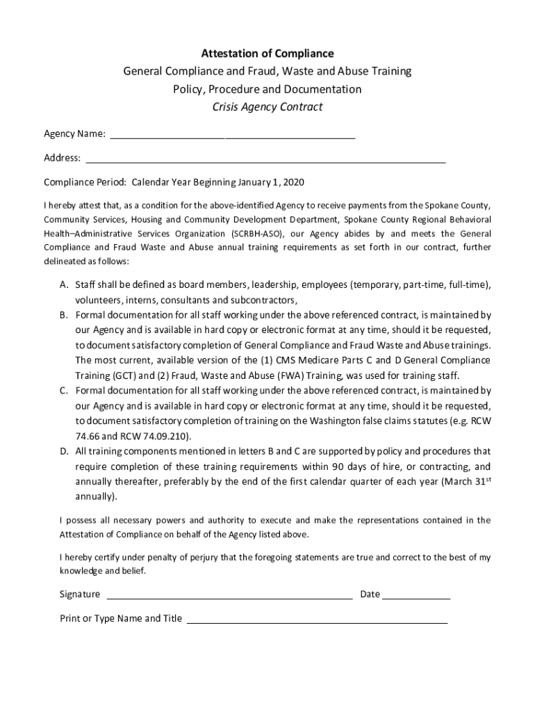 Fillable Online Attestation of Compliance General Compliance and Fraud ...