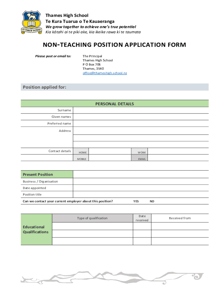 Fillable Online NON-TEACHING POSITION APPLICATION FORM Fax Email Print ...