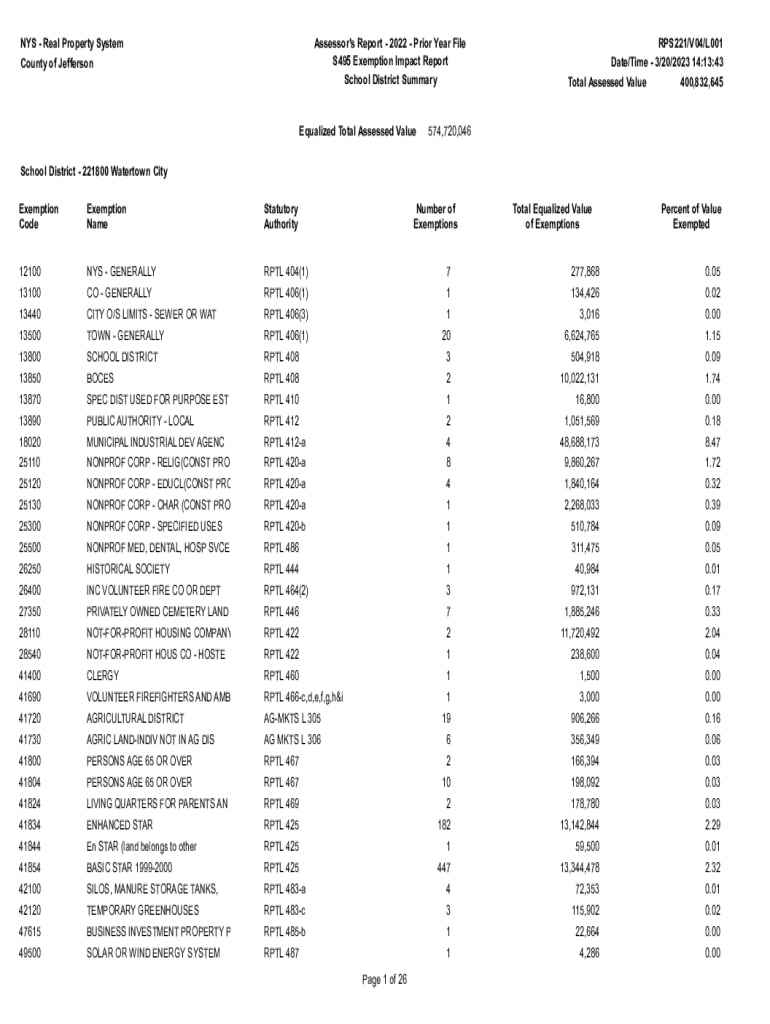 Fillable Online 2023 - Current Year File S495 Exemption Impact Report ...