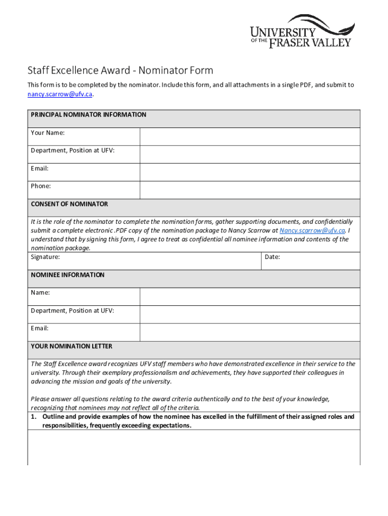 Fillable Online Staff Excellence Award - Nominator Form Fax Email Print - pdfFiller