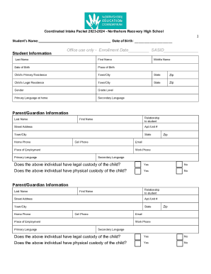 Fillable Online Coordinated Intake Packet 2023-2024 - Northshore ...