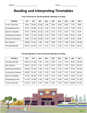 Fillable Online Reading and Interpreting Timetables Worksheets Fax ...