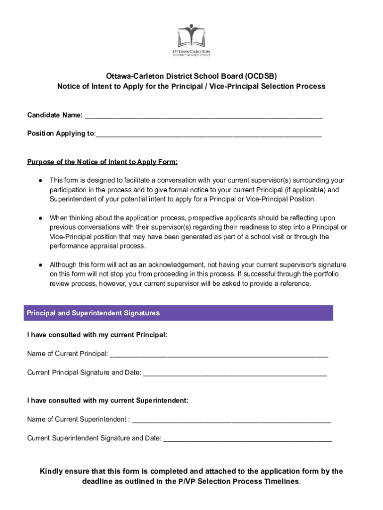 Fillable Online OCDSB's Notice of Intent to Apply Form Fax Email Print ...