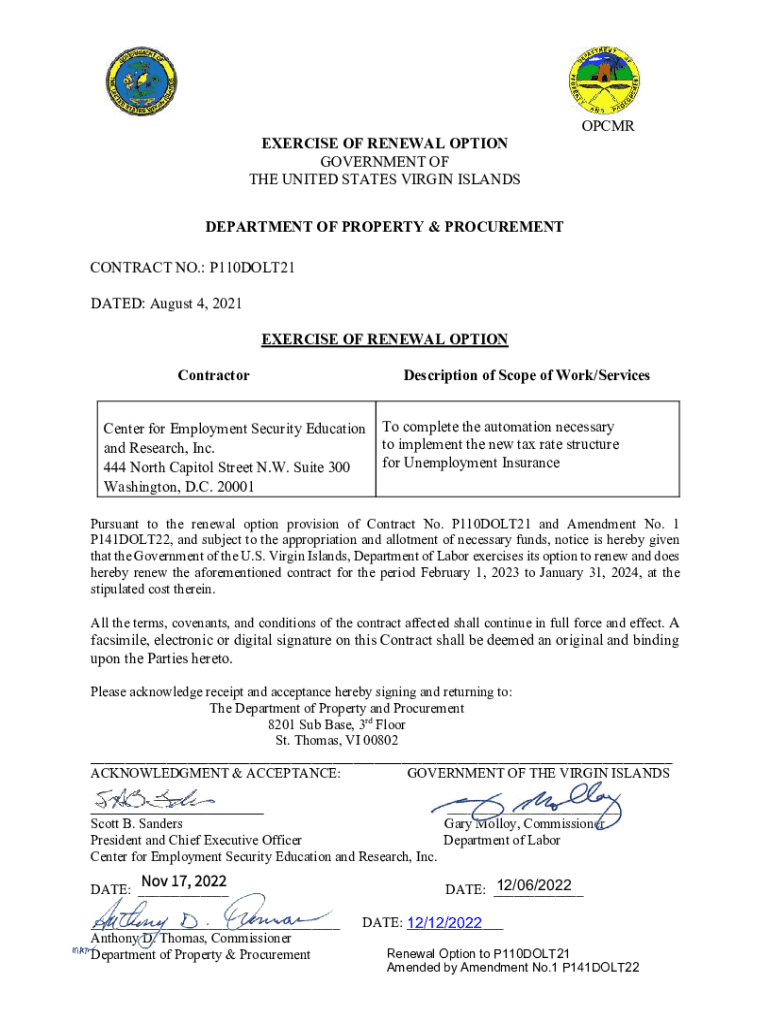 Fillable Online EXERCISE OF RENEWAL OPTION Fax Email Print - pdfFiller