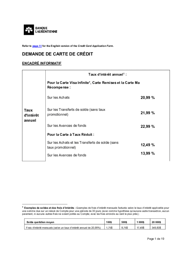 Remplissable En Ligne DEMANDE DE CARTE DE CRDIT / CREDIT CARD ...