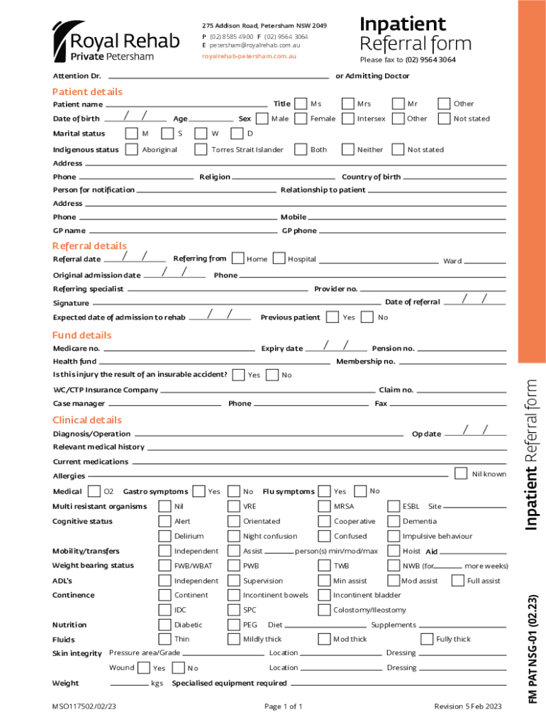 Fillable Online Inpatient Referral form Fax Email Print - pdfFiller