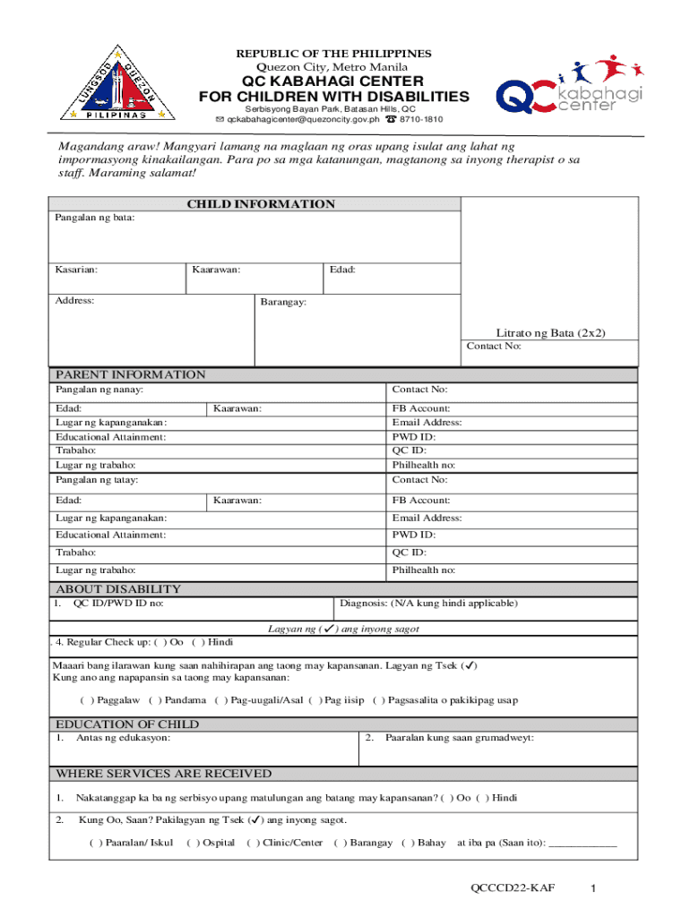 Fillable Online Quezon City Kabahagi Center for Children with ...