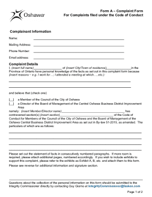 Fillable Online Form A - Complaint Form - Council Code of Conduct. Form ...