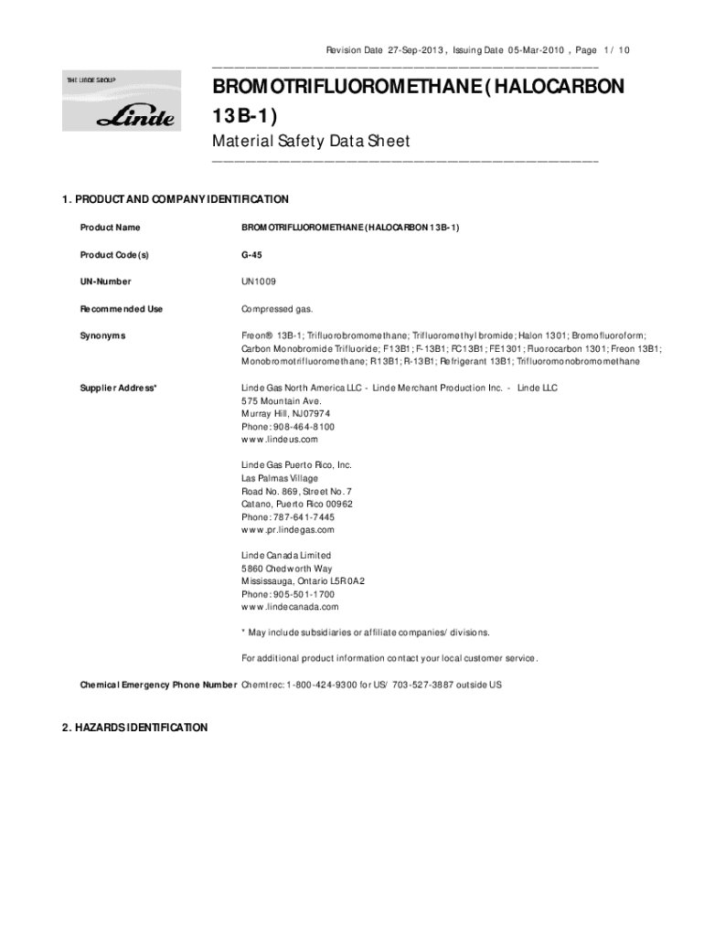 Fillable Online MATERIAL SAFETY DATA SHEET FOR HALON. by Halon Us Fax ...