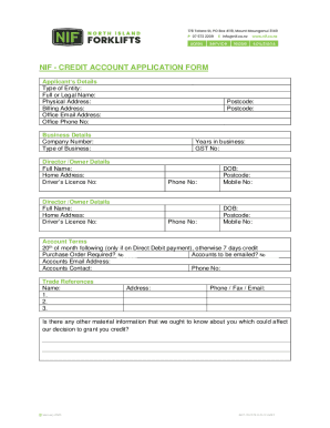 Fillable Online nif - credit account application form Fax Email Print ...