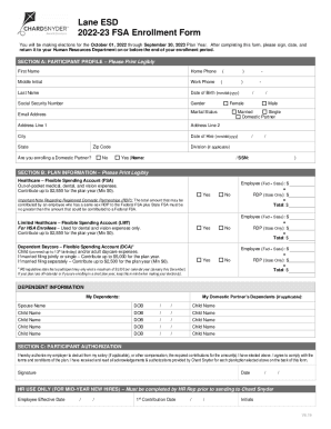 Fillable Online lesd k12 or Lane ESD 2022-23 FSA Enrollment Form Fax ...