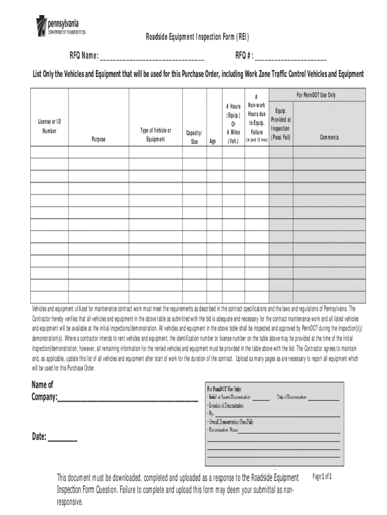Fillable Online TQ 1.1.4 - Roadside Equipment Inspection Form (REI ...