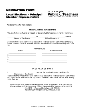 Fillable Online local38 teachers ab NOMINATION FORM Local Elections ...