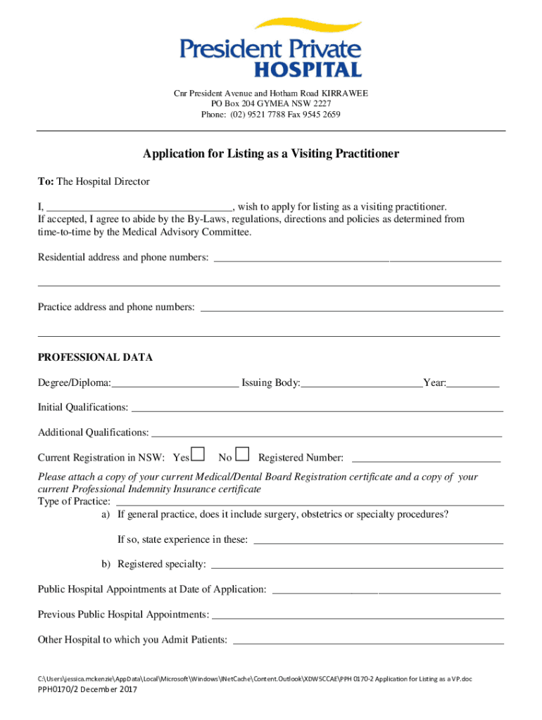 Fillable Online PPH-0170-2-Application-for-Listing-as-a-VP. ... Fax ...