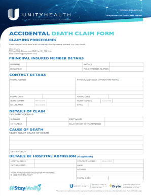 Fillable Online ACCIDENTAL DEATH CLAIM FORM Fax Email Print - pdfFiller