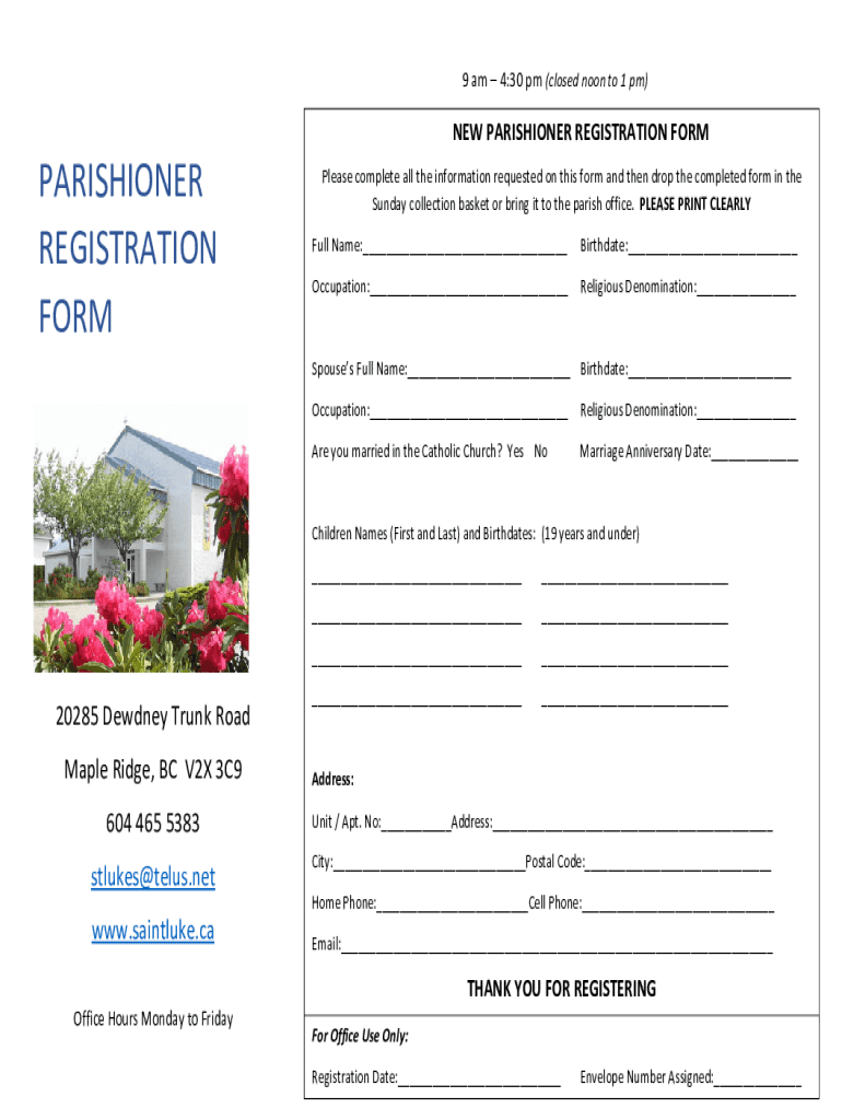 Fillable Online PARISHIONER REGISTRATION FORM - St. Luke's Roman Catholic ... Fax Email Print ...