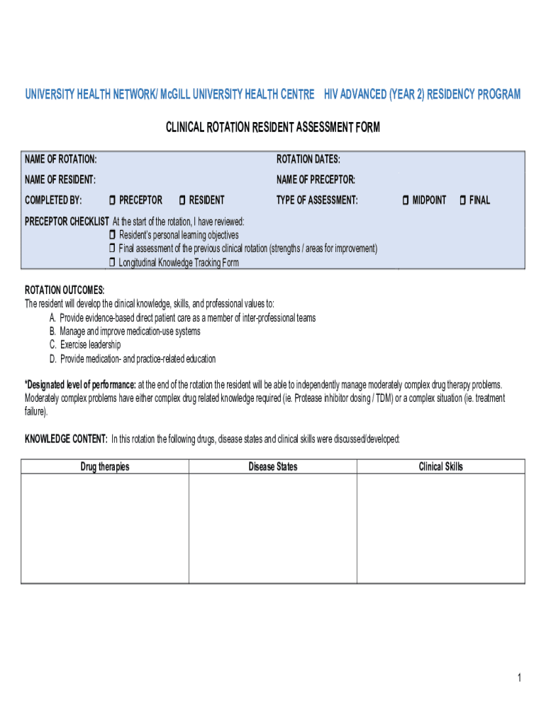 Fillable Online clinical rotation resident assessment form Fax Email Print - pdfFiller