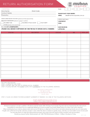 Fillable Online Return authorisation form Fax Email Print - pdfFiller