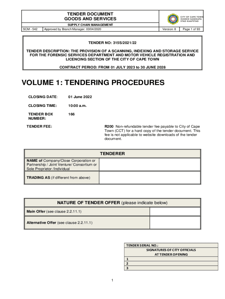 Fillable Online TENDER DESCRIPTION: THE PROVISION OF A SCANNING ...