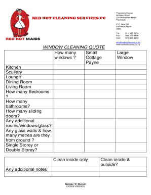 Fillable Online WINDOW CLEANING QUOTE How many windows ? Small Cottage ...