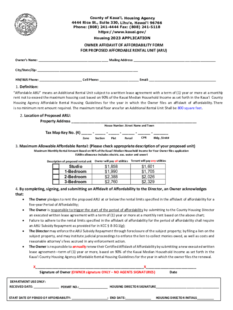Fillable Online owner affidavit of affordability form for proposed ...