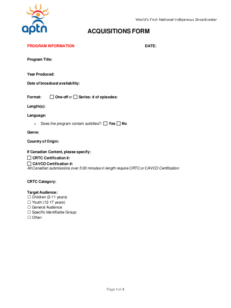 Fillable Online ACQUISITIONS FORM Fax Email Print - pdfFiller