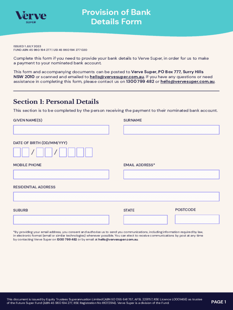Fillable Online Provision of Bank Details Form Fax Email Print - pdfFiller