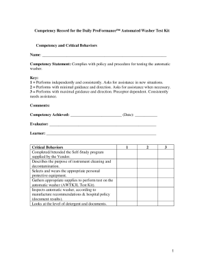 Fillable Online Competency Record for the Proformance Automated ... Fax ...