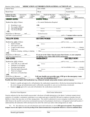 Fillable Online medication authorization/asthma action plan Fax Email Print - pdfFiller