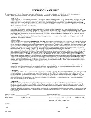 Fillable Online Studio Rental Agreement Template and Sample Fax Email ...