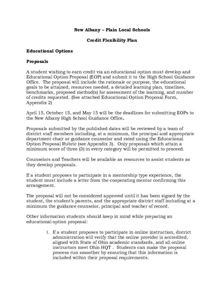 Fillable Online Credit Flexibility Plan Educational Options Proposals ...