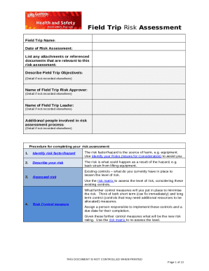 Field Trips and Activities - Risk Management Doc Template | pdfFiller