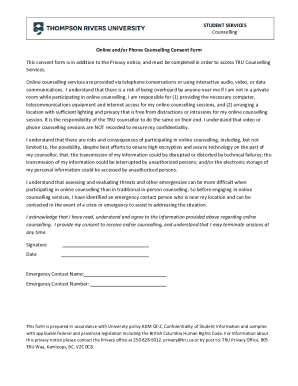 Fillable Online Online and/or Phone Counselling Consent Form Fax Email ...