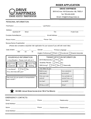 Fillable Online rider application - drive happiness Fax Email Print ...