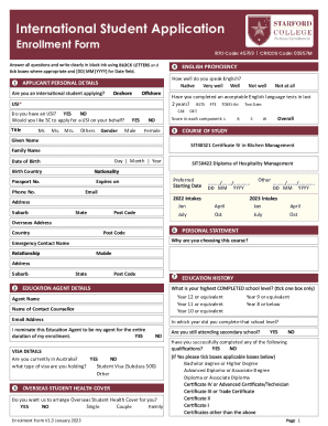 Fillable Online International Student Application Enrollment Form Fax ...
