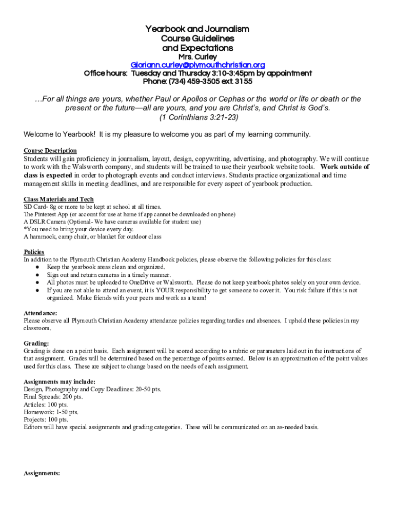 Fillable Online Yearbook and Journalism Course Guidelines and ... Fax ...