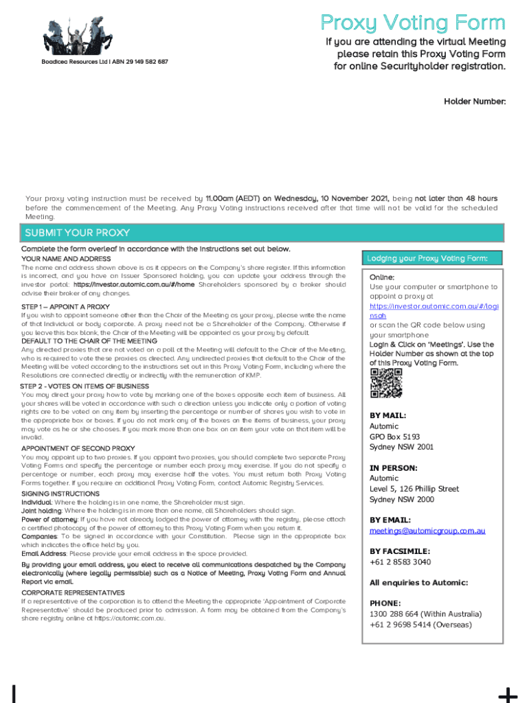 Fillable Online 2022 AGM - Sample Proxy Form - Boadicea Resources Ltd ...