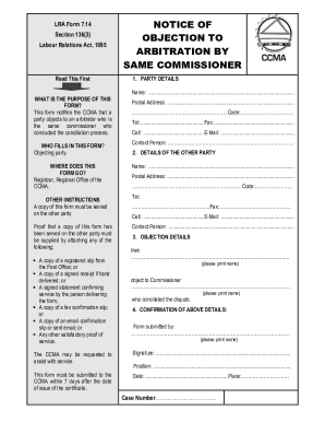 Fillable Online LRA 7.14 Form - Notice of objection to arbitration by ...