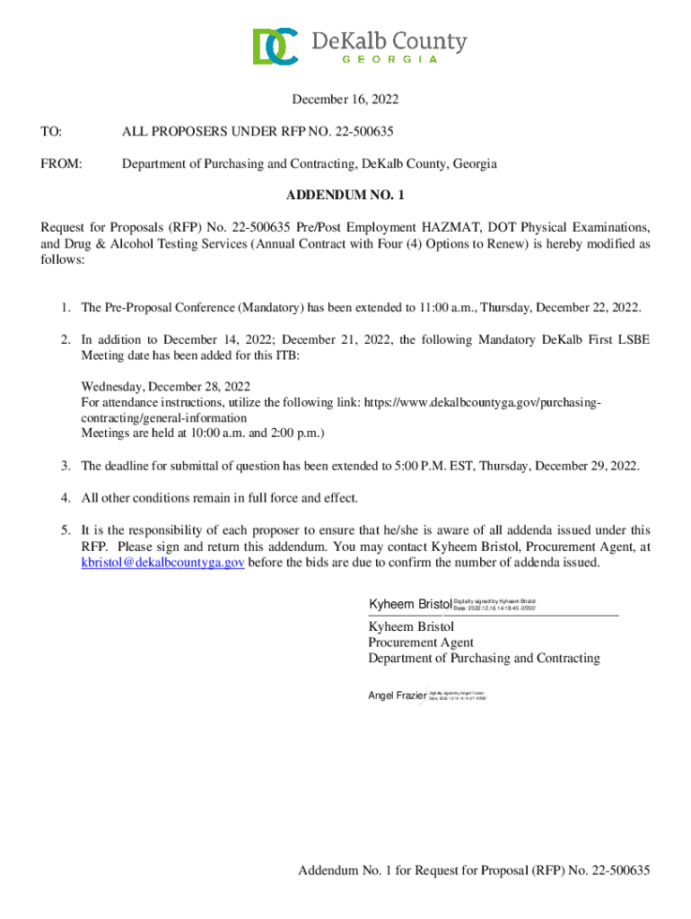 Fillable Online Addendum No. 1 for Request for Proposal (RFP) No. 22 ...