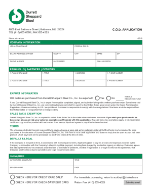Fillable Online C.O.D. APPLICATION Fax Email Print - pdfFiller