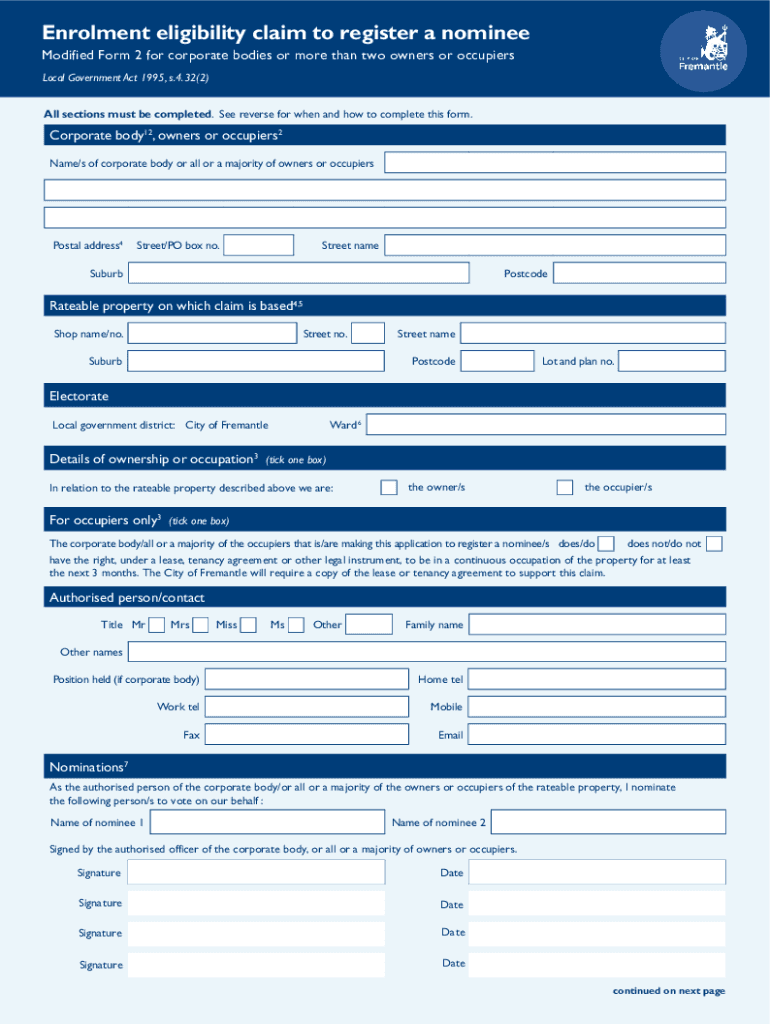 Fillable Online FORM 2 (MODIFIED) ENROLMENT ELIGIBILITY CLAIM Fax Email ...