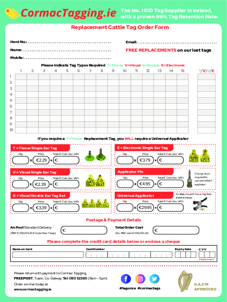 Fillable Online Cattle Replacement Tag Order Form. ... Fax Email Print ...