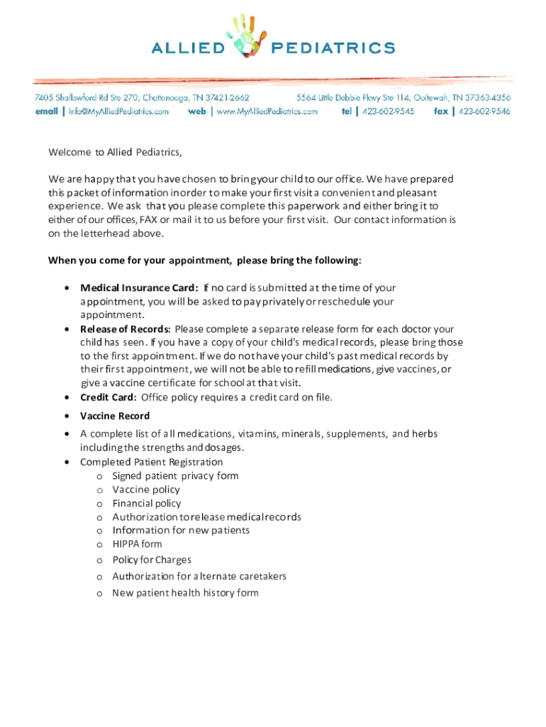 Fillable Online New Patient FormsAllied Pediatrics Fax Email Print ...