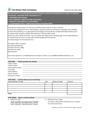 Fillable Online PRODUCT RETURN FORM WE ARE HAPPY TO EXCHANGE OR ... Fax ...