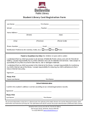 Fillable Online Student Library Card Registration Form Fax Email Print ...
