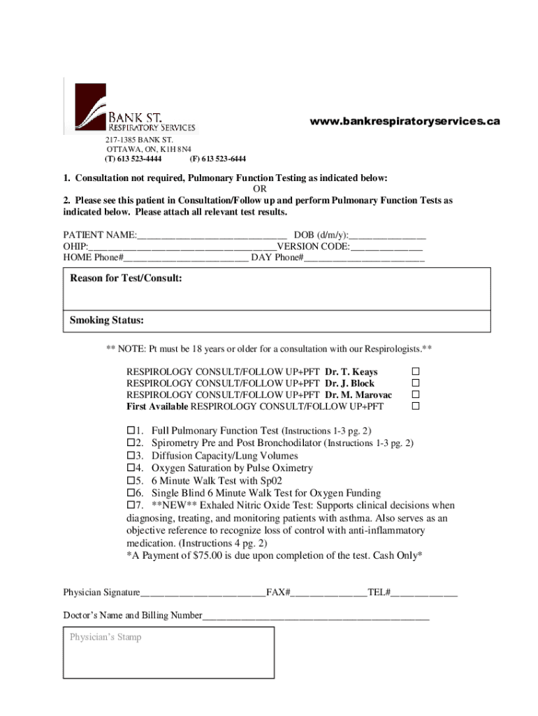 Fillable Online 1. Full Pulmonary Function Test (Instructions 1-3 pg. 2 ...